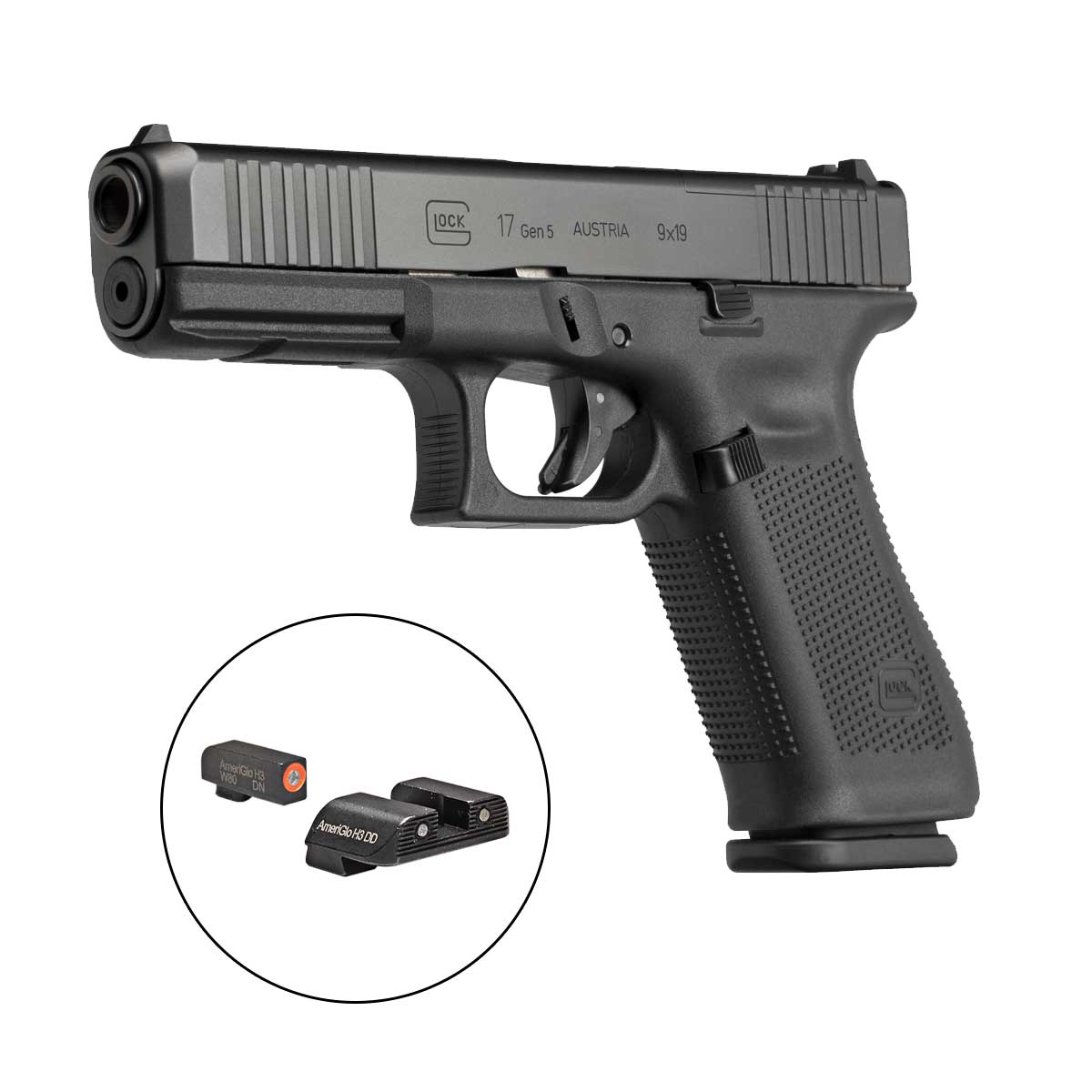 GLOCK 17 GEN5 9MM PISTOL BLACK, FRONT SERRATIONS,
